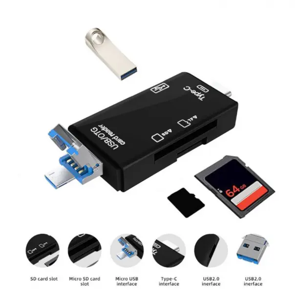 Čitač kartica USB JWD 6u1 OTG, Crni