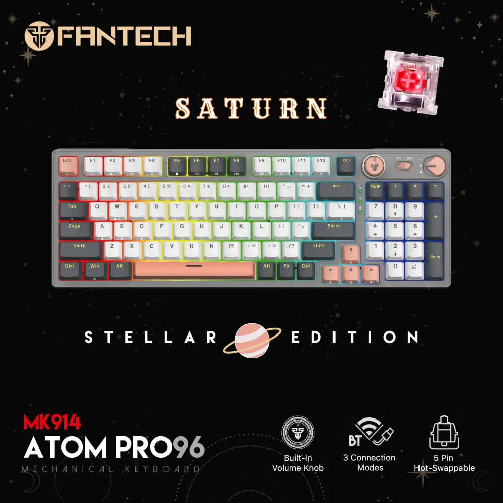 FANTECH Mehanička tastatura Gaming MK914 RGB Atom PRO96 Wireless Saturn (Crveni switch)