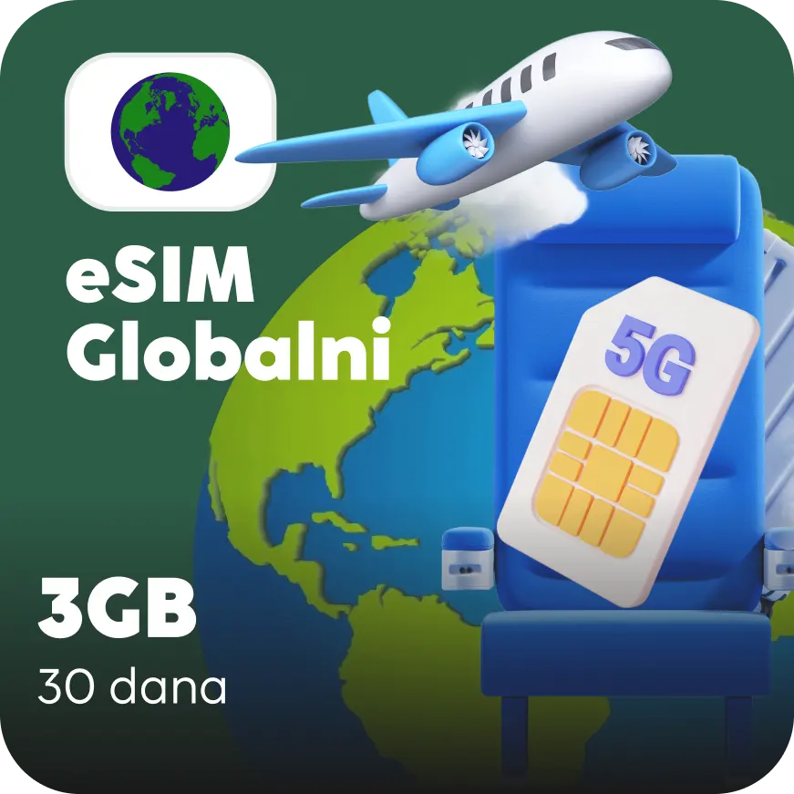 Globalna eSIM kartica - 3GB prepaid mobilnih podataka za 30 dana