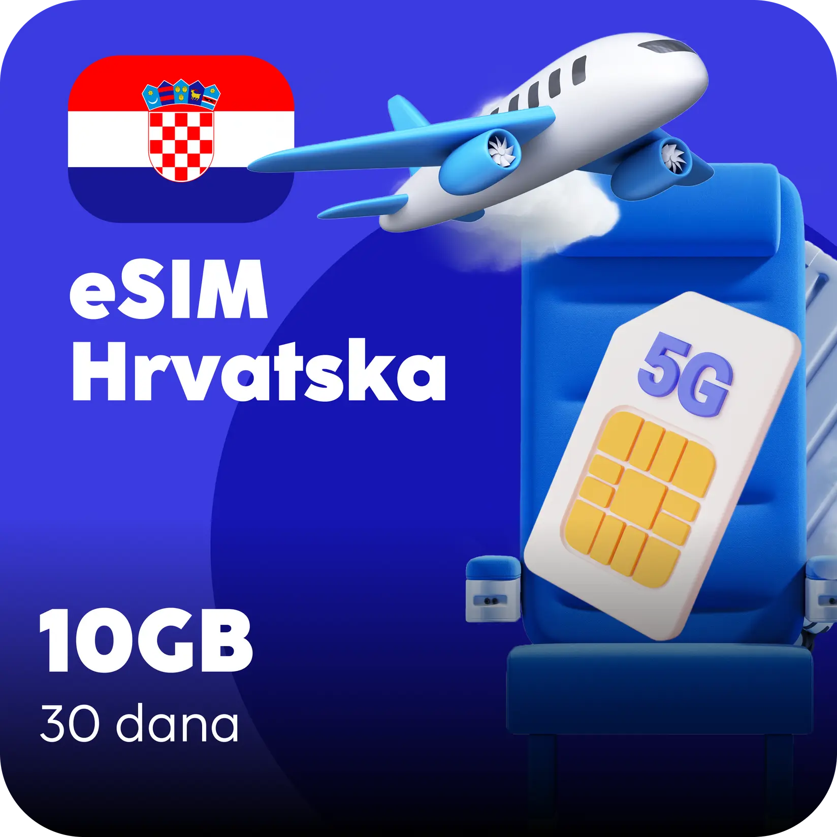 Hrvatska eSIM kartica - 10GB prepaid mobilnih podataka za 30 dana