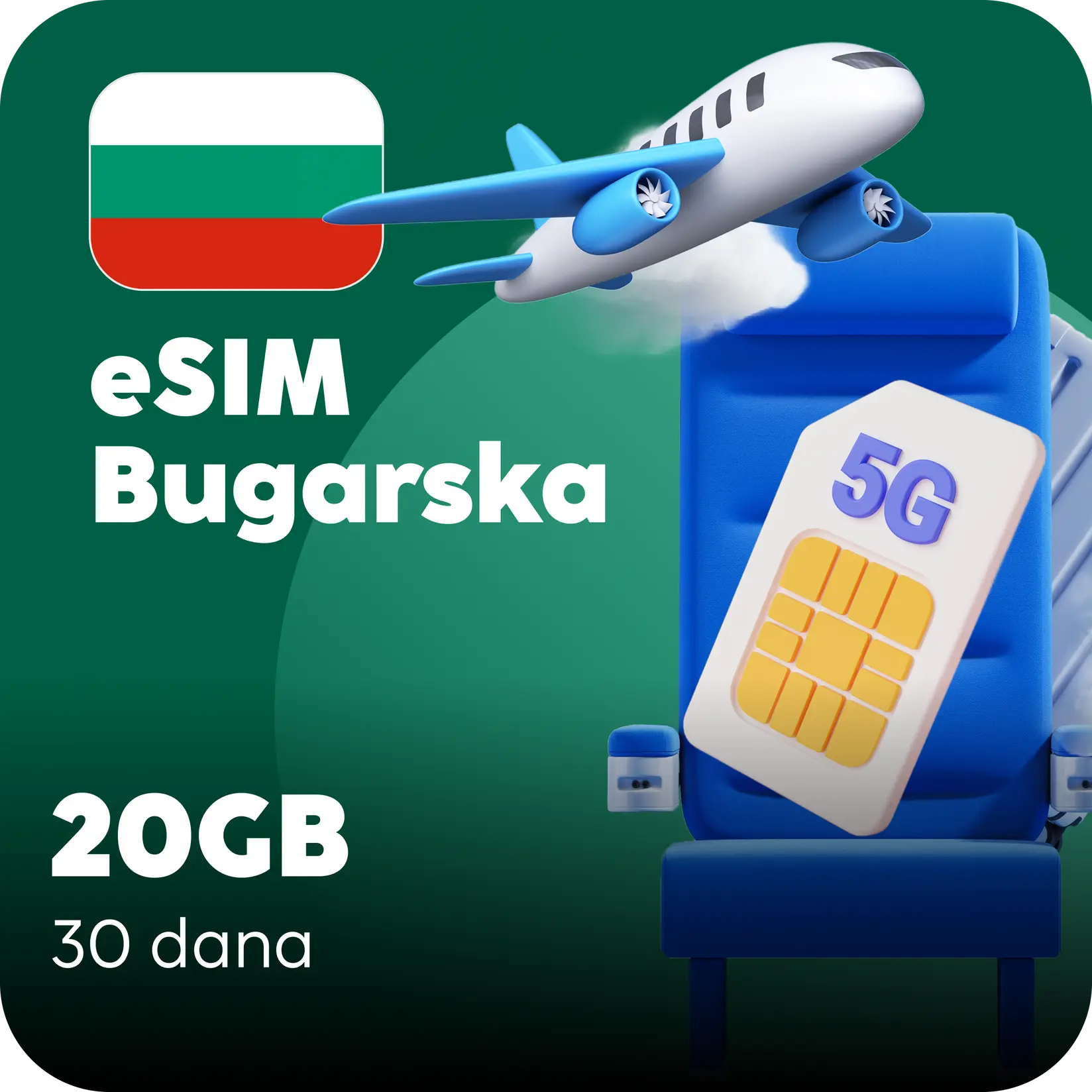 Bugarska eSIM kartica - 20GB prepaid mobilnih podataka za 30 dana