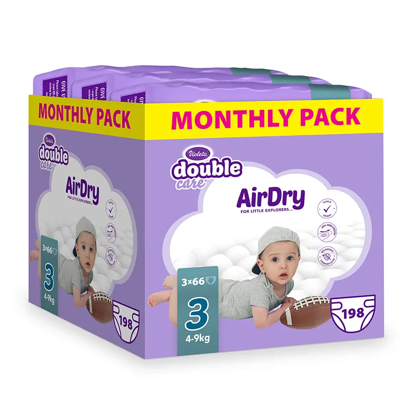 Violeta DC Pelene Air Dry 3, Monthly, 4-9 kg, 198 Komada