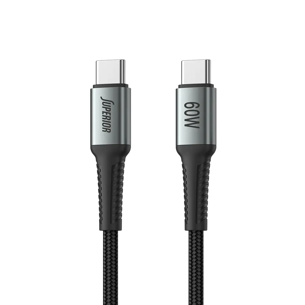 SUPERIOR USB data kabal SU-K102, Pleteni , Fast, 60W, 3A, Type C na Type C , 1m, Crni