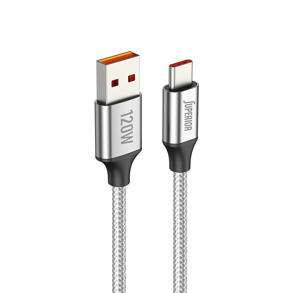 SUPERIOR USB data kabal SU-K100, Pleteni , Fast, 120W, 6A, Type C, 1m, Srebrni