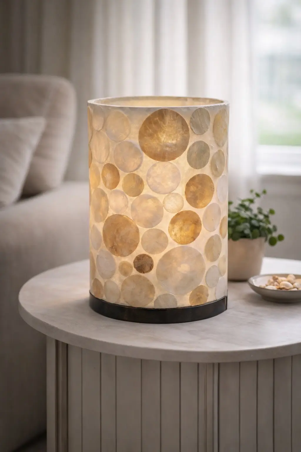Bali - Ručni rad Stona lampa Školjka, Krem-smeđa