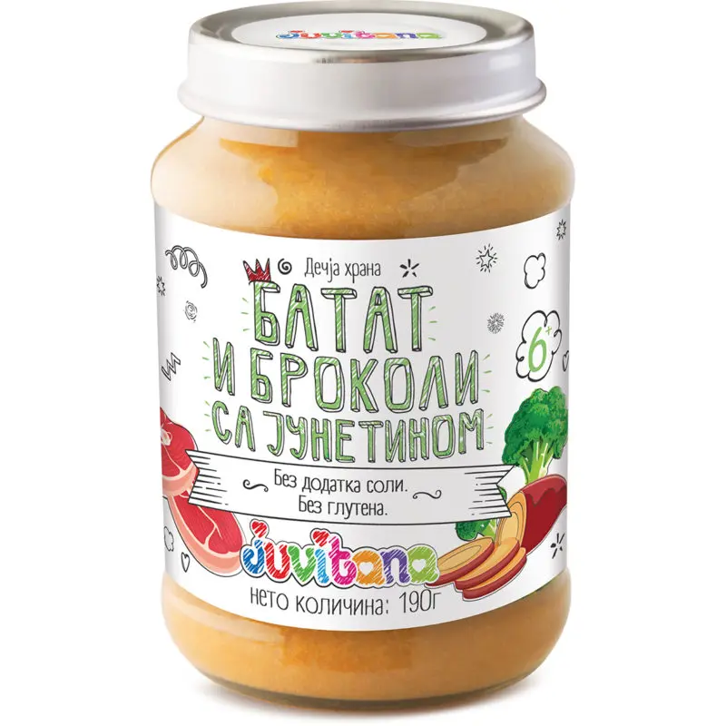 Juvitana Kašica za bebe od batata i brokolija sa junetinom 6M+, 190g