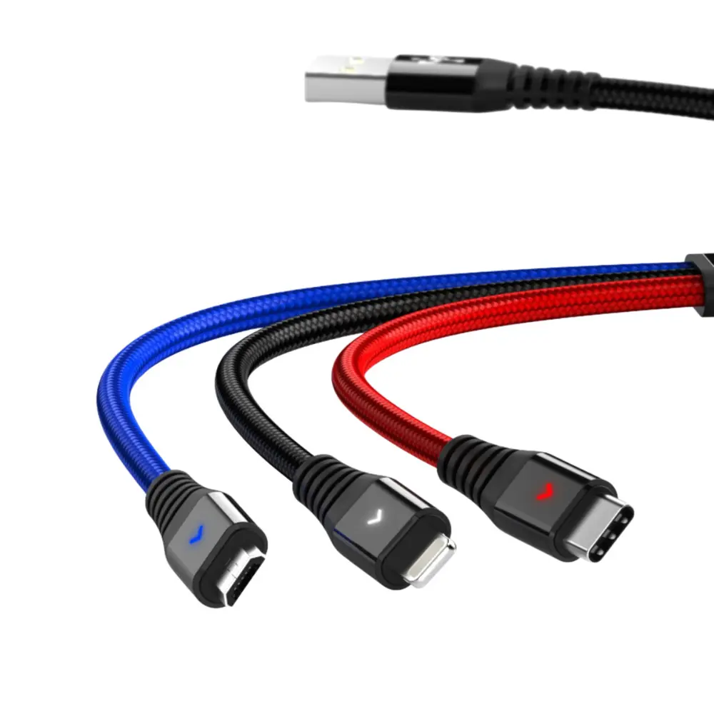 Data kabl KONFULON DC08, 2.4A, 3u1 USB na micro, Type C, 1.2m, Crni