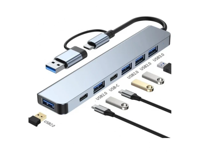E-Green Adapter USB 3.0/USB 3.1 tip C (M) - USB 3.0 + 4 x USB 2.0 + 2 x tip C (7 u 2)