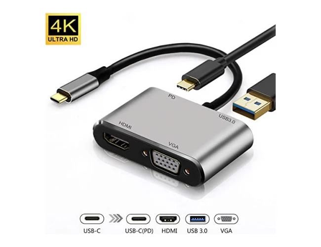 Fast Asia Adapter-konvertor TIP C na HDMI 4K+VGA+1xUSB 3.0+TIP C