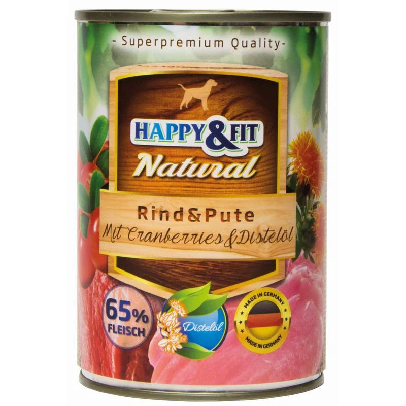 Happy & Fit Natural konzerva za odrasle pse 800g – govedina i ćuretina sa brusnicama