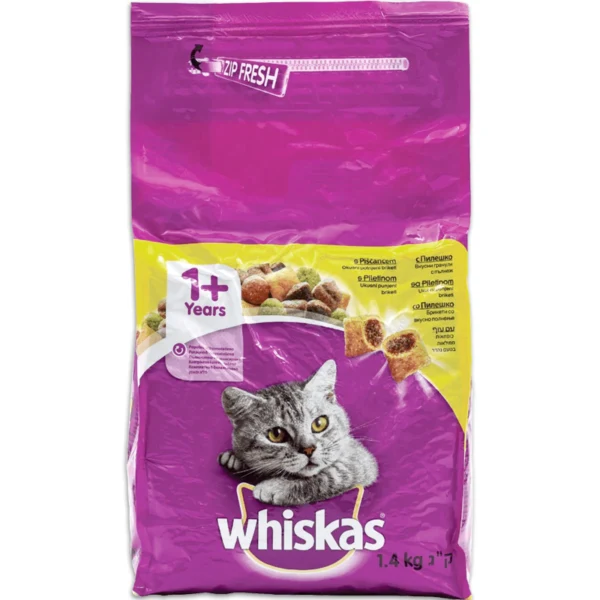 WHISKAS briketi za mačke – piletina (1+, 1.4kg)