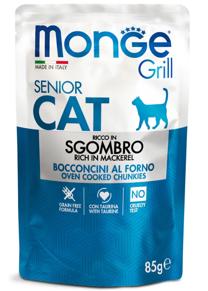 MONGE Sos za mačke sa skušom u želeu Grill Senior grain free 85g