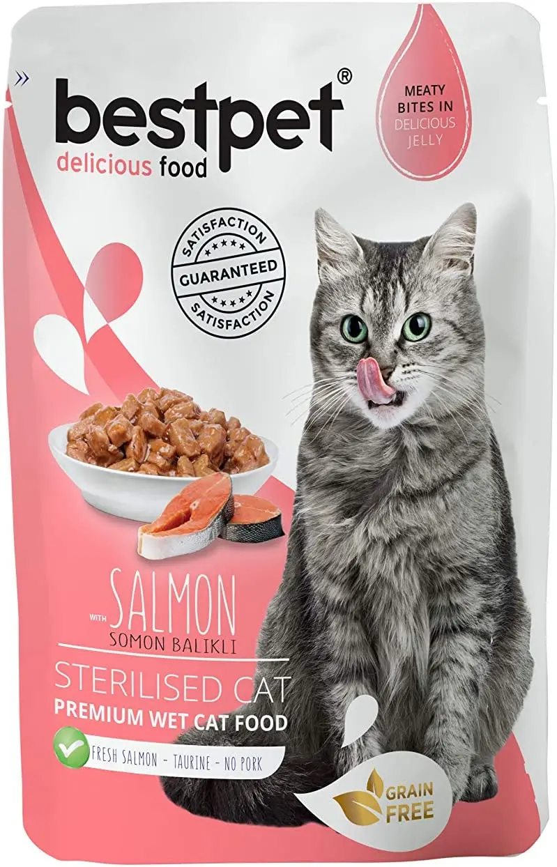 BESTPET Sosić od komadića lososa u želeu za mačke Sterilised cat Grain Free 85g