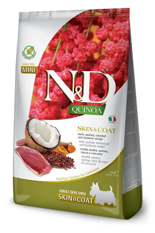 N&D Hrana za odrasle pse malih rasa sa osetljivom kožom i pse sklone alergijama, Pačetina, Kinoa, Kokos i Kurkuma, 2.5kg