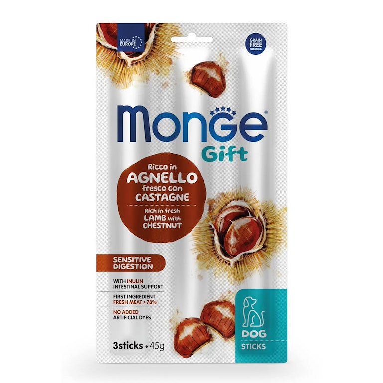 MONGE GIFT Poslastica za pse sa ukusom jagnjetine i kestena GrainFree Sensitive Digestion 3/1