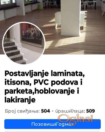 Postavljanje itisona, laminata, parketa, LVT i olmo mase