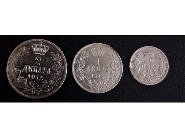 2, 1 dinar i 50 para 1912 Srebro