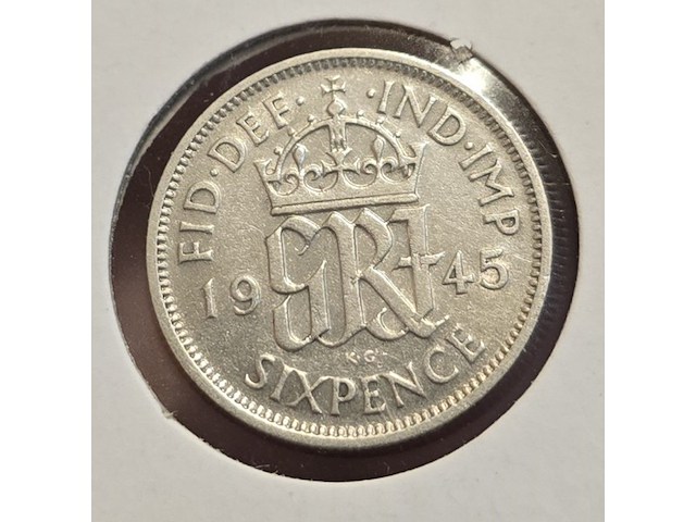 Srebrnjak 6 pence, Velika Britanija 1945.