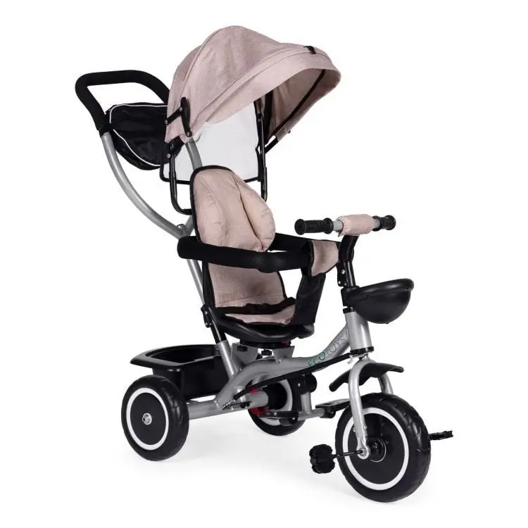 Eco Toys Dečiji tricikl sa rotirajućim sedištem i tendom 2u1, Bež