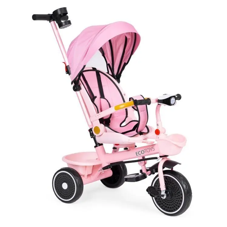 Eco Toys Tricikl 2u1 sa rotirajućim sedištem i sklopivom tendom, Roze
