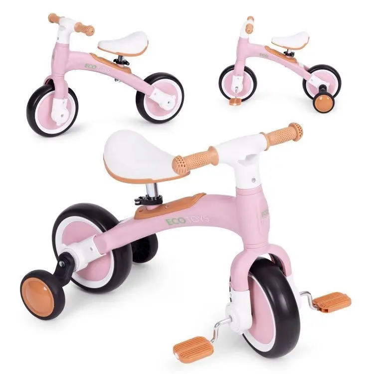 ECO TOYS Balans bicikl sa pedalama i pomoćnim točkovima 3u1, roze