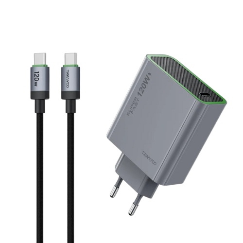 TRANYOO Kućni punjač T-EU8 120W Gan charger +Type C kabl SIVI