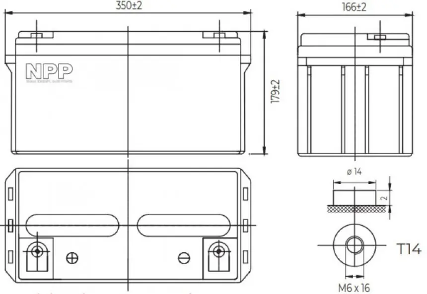 NPP NPG12V-65Ah, GEL BATTERY, C20=65AH, T14, 350*168*179*179, 18,3KG, Light grey 43876