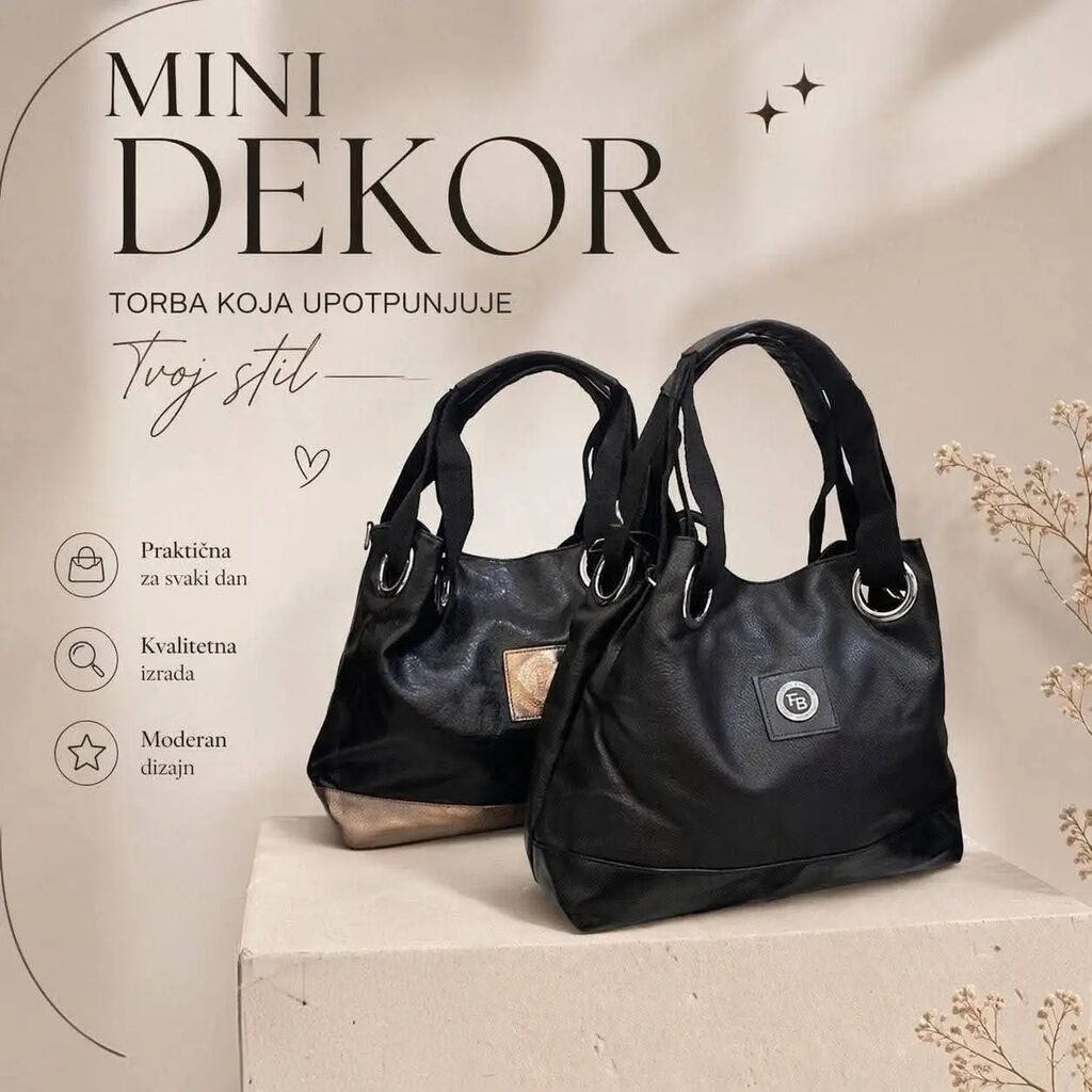 Mini Dekor torba – crna, elegantna i bezvremenska. - Prostrana i