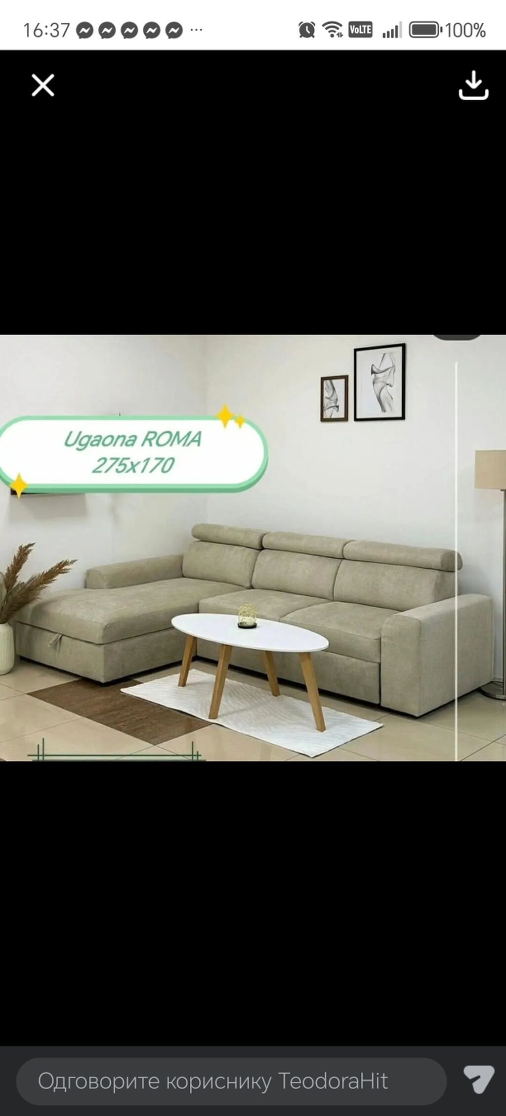 Ugaona garnitura ROMA – 275 x 170 cm - Moderan L‑oblik sa širokom