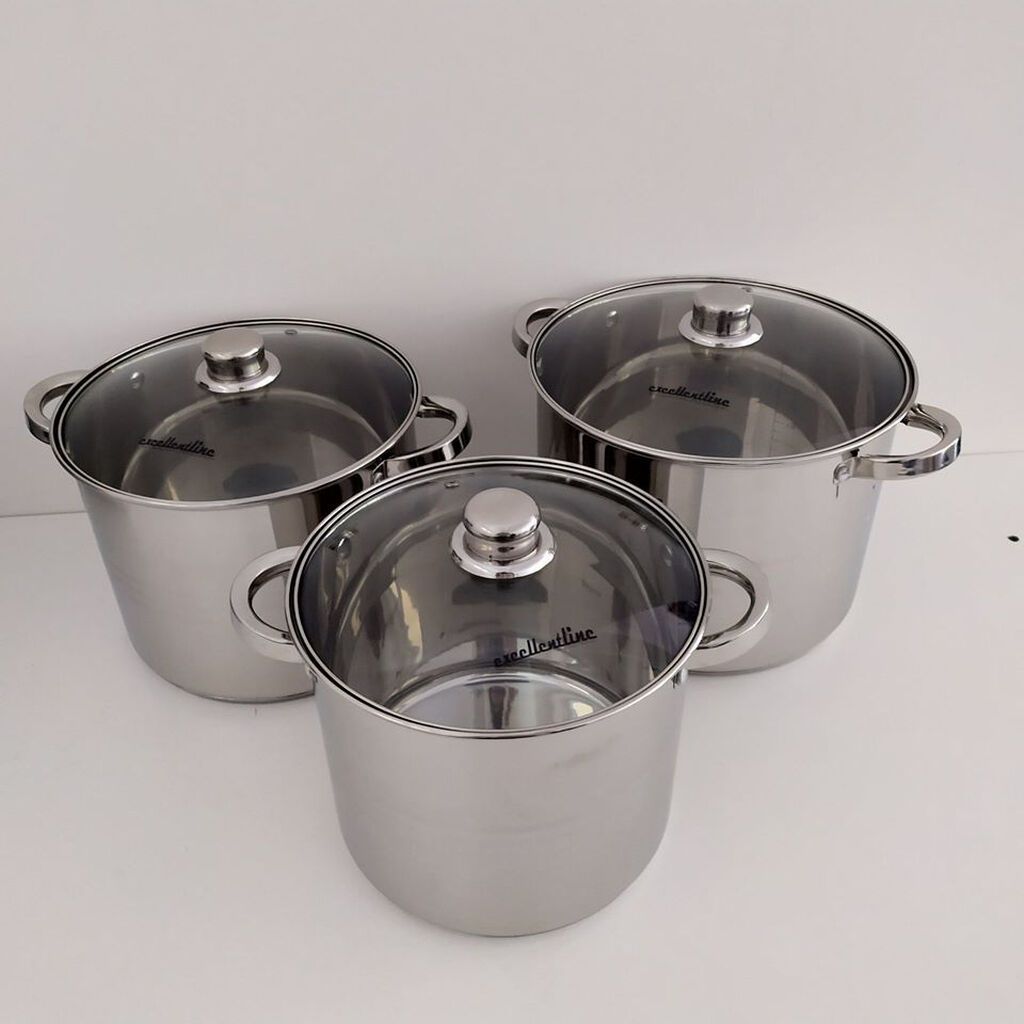 Set od 3 inox šerpe sa staklenim poklopcima – excellenceline -