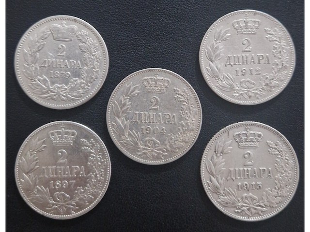 2 Dinara 1879,1897,1904,1912,1915, Srebro