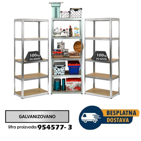 Komplet od 3 police 180x75x45cm, 5x100kg galva – Dimenzije kompleta 180x225x45cm