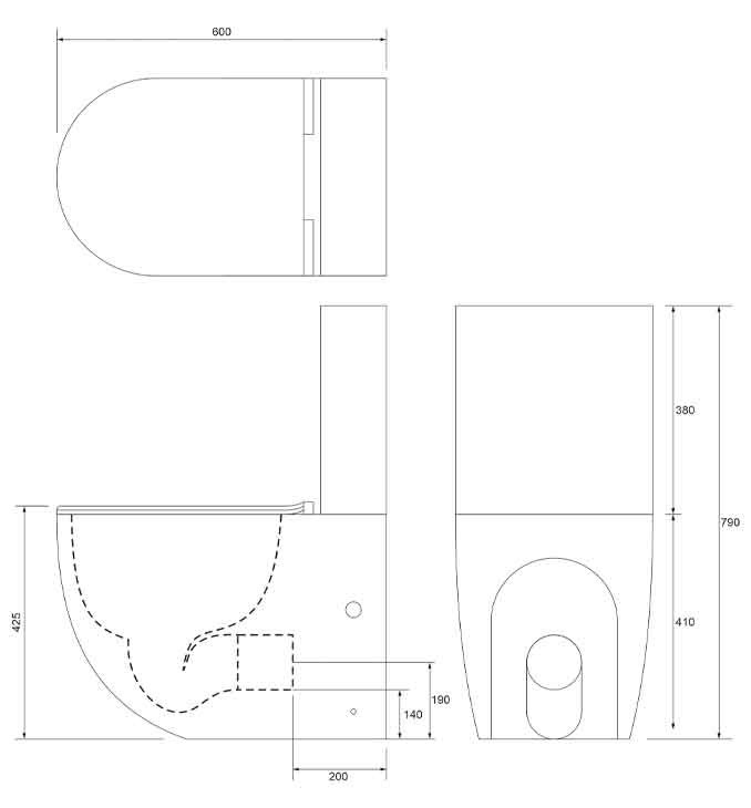 Monoblok PERLA rimless mat crni sa duroplast soft close wc daskom vario