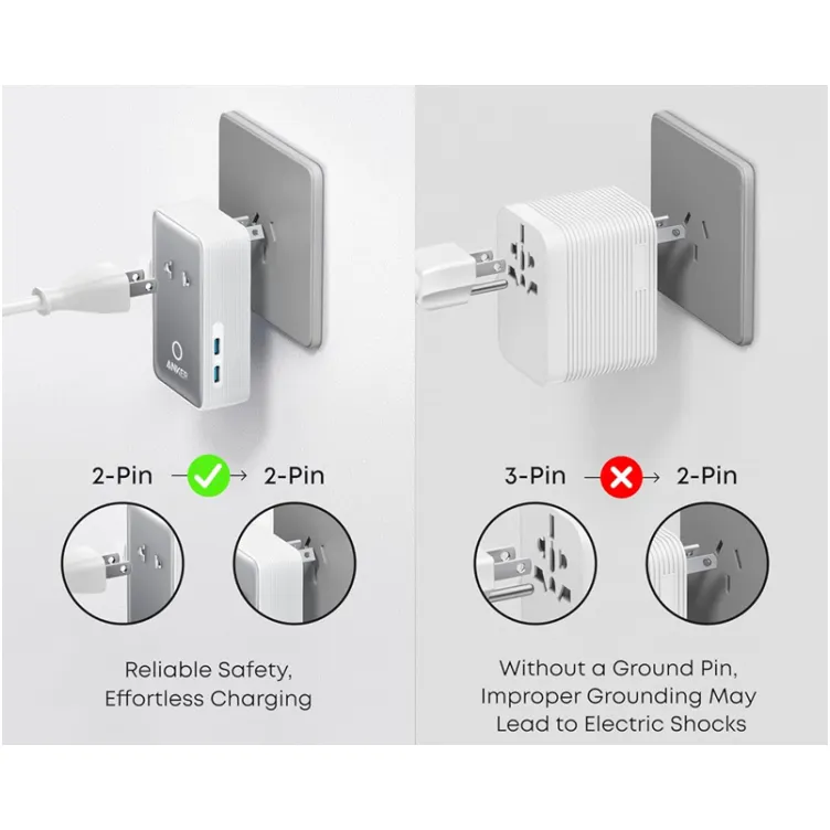 Nano 20W putni zidni punjač 5-portova (2x USB-A, 2x USB-C, utičnica EU na US, UK, AU i EU), beli