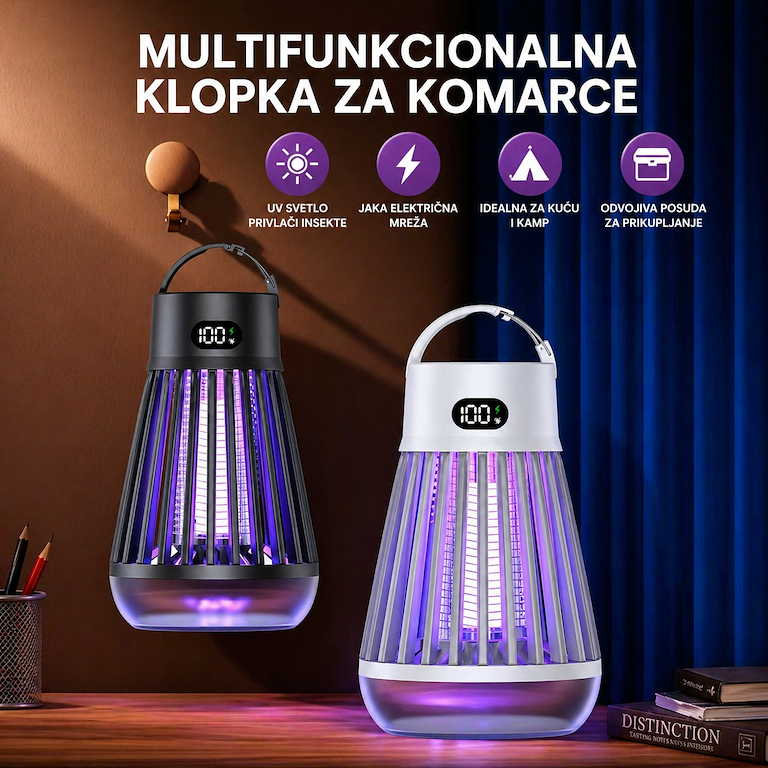 Multifunkcionalna električna klopka za komarce – UV lampa protiv insekata sa baterijom i LED displejom