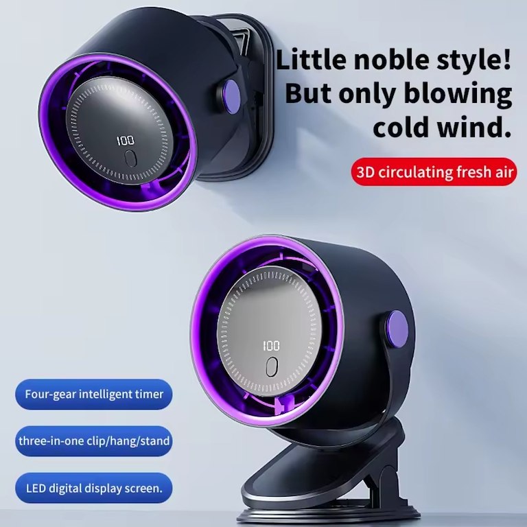 Mini ventilator 3u1 ❄️ | Zid / Sto / Kačenje | LED displej | Punjiv