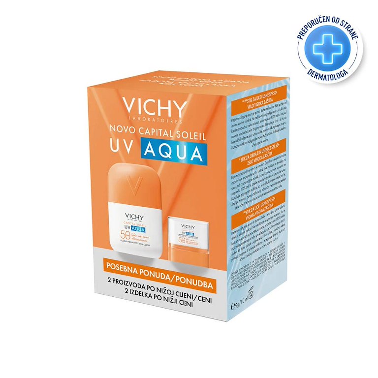 VICHY PROMO CAPITAL SOLEIL UV AQUA Nevidljivi Fluid SPF50 50 mL i Stik za Lice i Usne SPF50+ 10 g