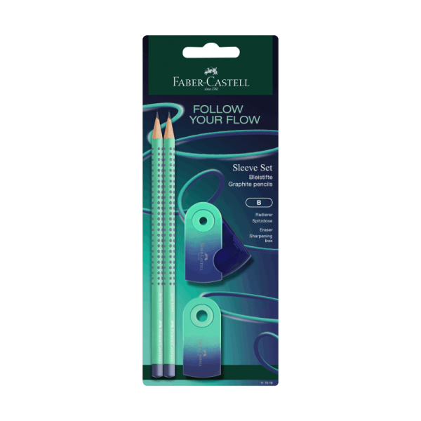 Grip grafitne olovke sa gumicom i rezačem Faber-Castell Flow Edition Buzzing Blue