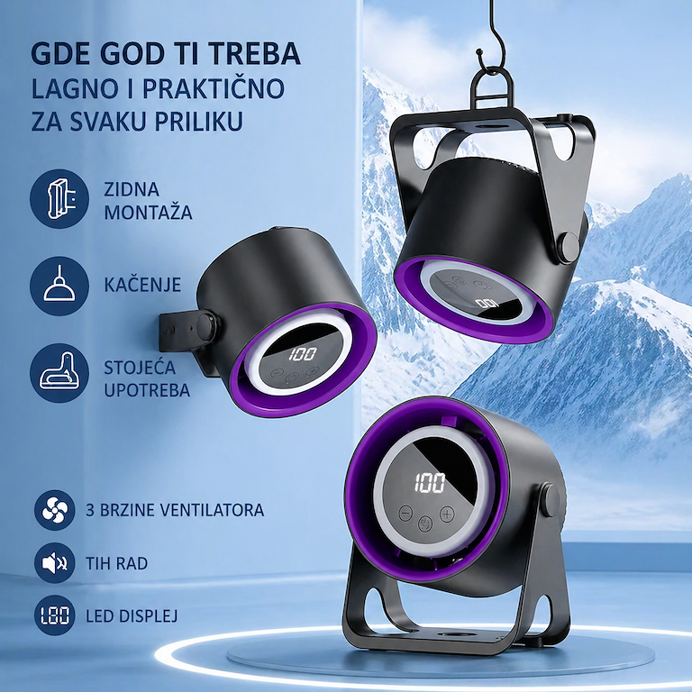 Mini ventilator sa LED ekranom ❄️ | 180 brzina | Punjiv | Tih rad