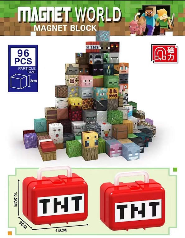 Minecraft MAGNETNE KOCKE ZA DECU – 96 KOM | MINECRAFT STIL | EDUKATIVNA IGRA LIN-5546