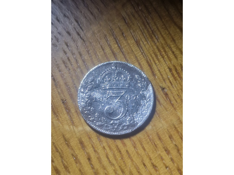 UK 3 Pence 1907 Kralj Edvard Srebro