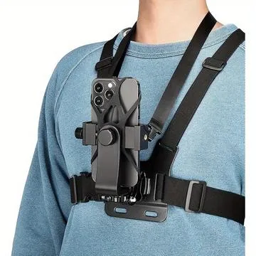 ANTI-SHAKE 360 ROTATABLE CHEST STRAP WITH PHONE HOLDER - BLACK
