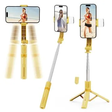 KT08 GIMBAL STABILIZER WITH TRIPOD AND MAGNETIC FILL LIGHT - YELLOW