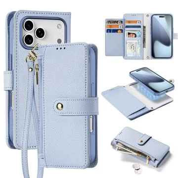 IPHONE 17 PRO MAX DUX DUCIS LAWA WALLET LEATHER CASE W. MAGNETIC COVER - BABY BLUE
