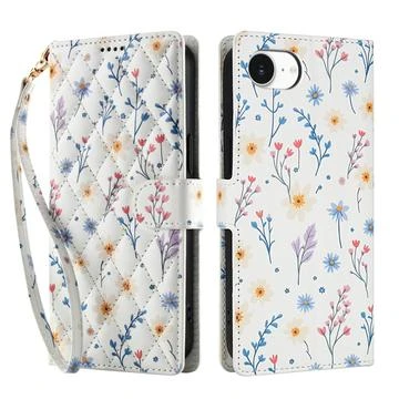 IPHONE 16E/17E RHOMBIC FLORAL WALLET CASE - COLORFUL FLOWERS