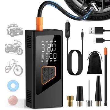 PORTABLE WIRELESS AIR COMPRESSOR WITH LED LIGHT, DIGITAL DISPLAY