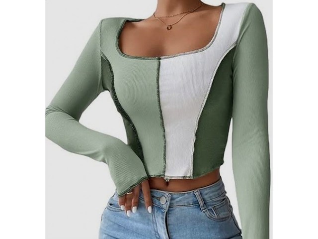 SHEIN Color-Block Crop Top sa Kvadratnim Izrezom