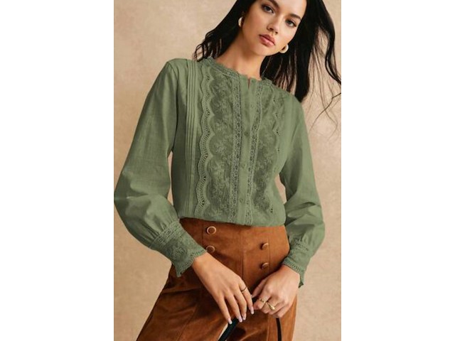 LUKSUZNA Lanena Boho Bluza sa Reljefnim VEZOM - Žalfija