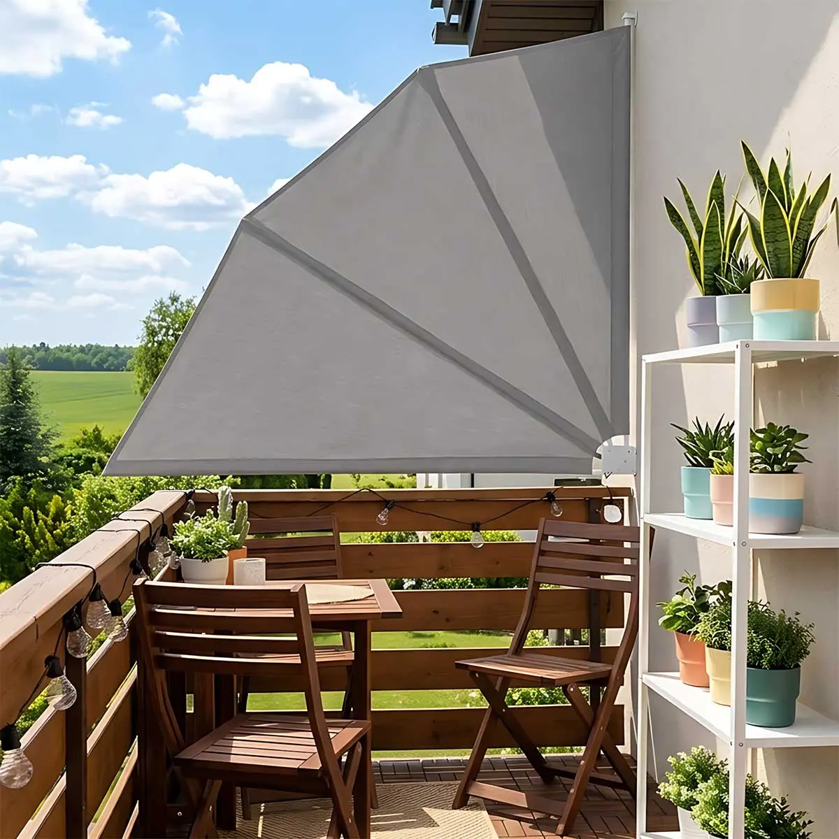 Lepezasta bočna tenda za balkon 140 x 140 cm – Diskretna zaštita od vetra, sunca i pogleda