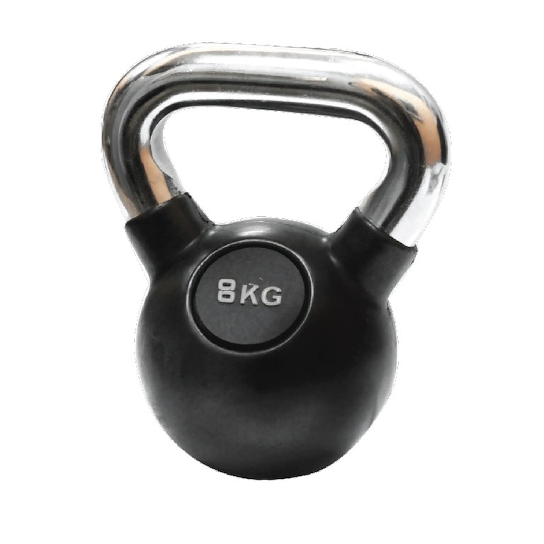 TRENAŽER-KETTLEBELL RUČNI TEG GUMIRAN 8kg HROM-CRNI